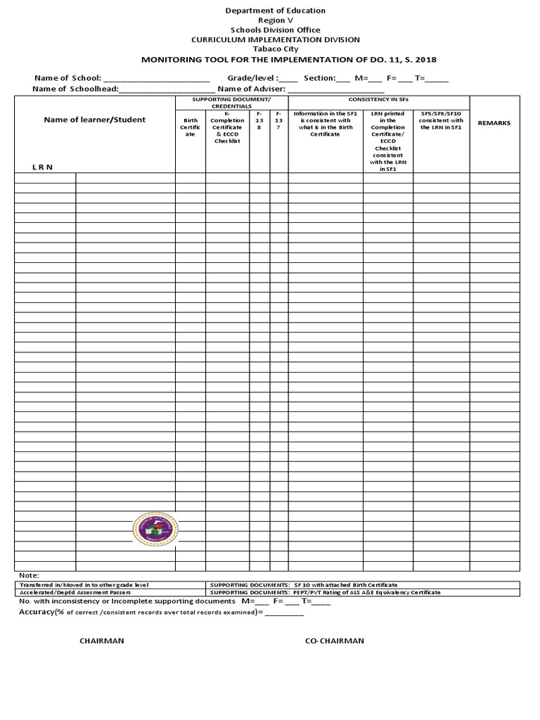 Do. 11 s.2018 Monitoring Tool Checking of Forms GR 2345 | PDF | Change ...