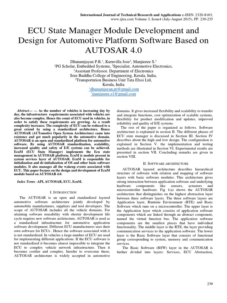 ECU State Manager Module Development and Design For Automotive Platform ...