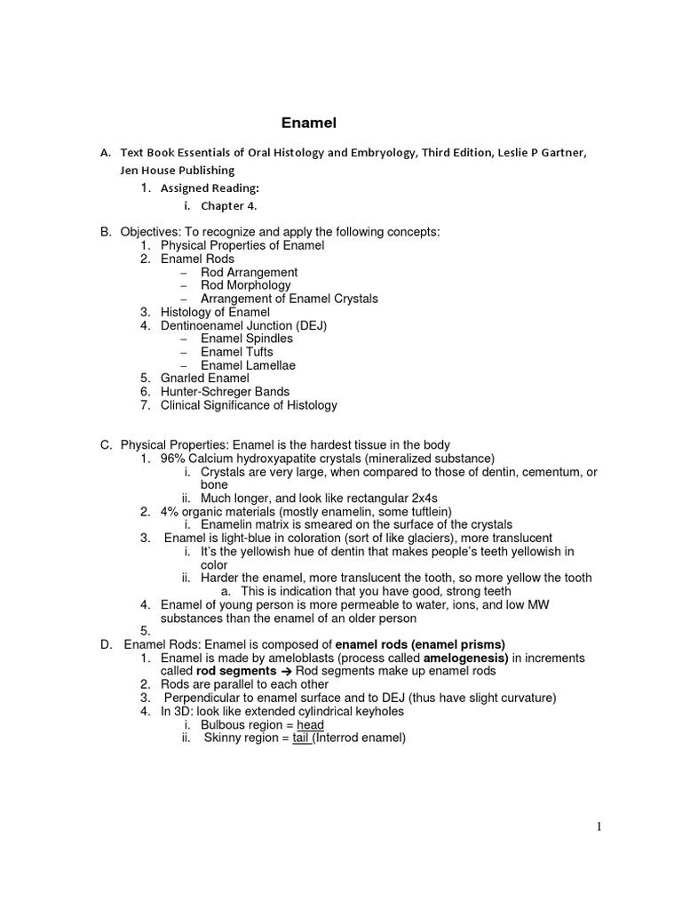 Enamel Notes Pdf Tooth Enamel Dentin