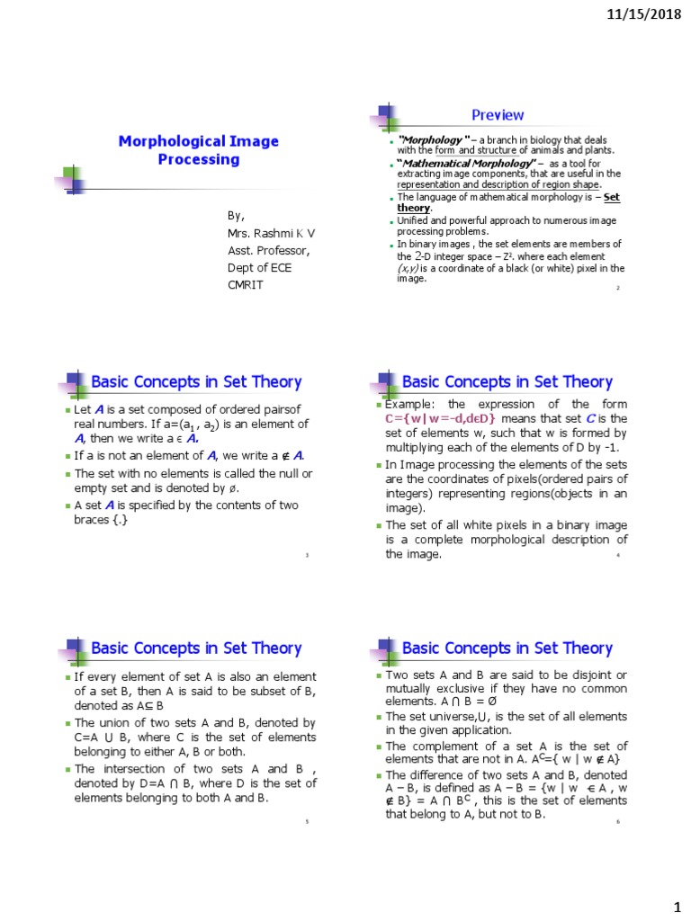 Morphological Image Processing: Basic Concepts in Set Theory Basic Concepts in Set Theory | PDF ...