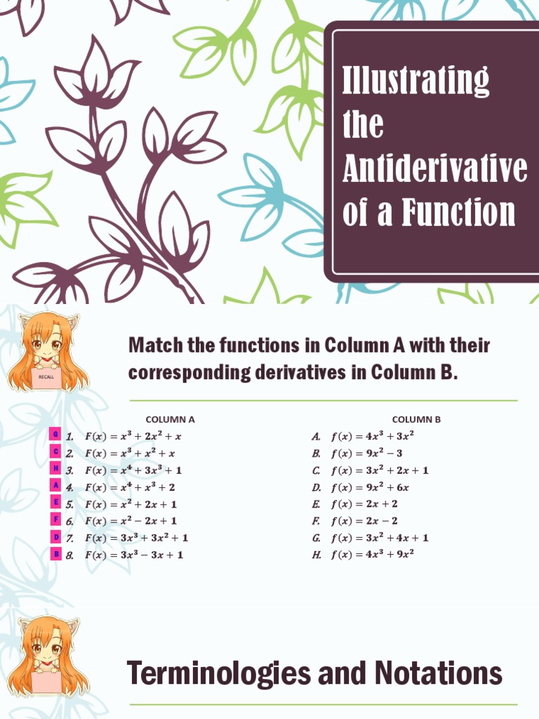 Antiderivative Matching Exercises | PDF | Integral | Calculus