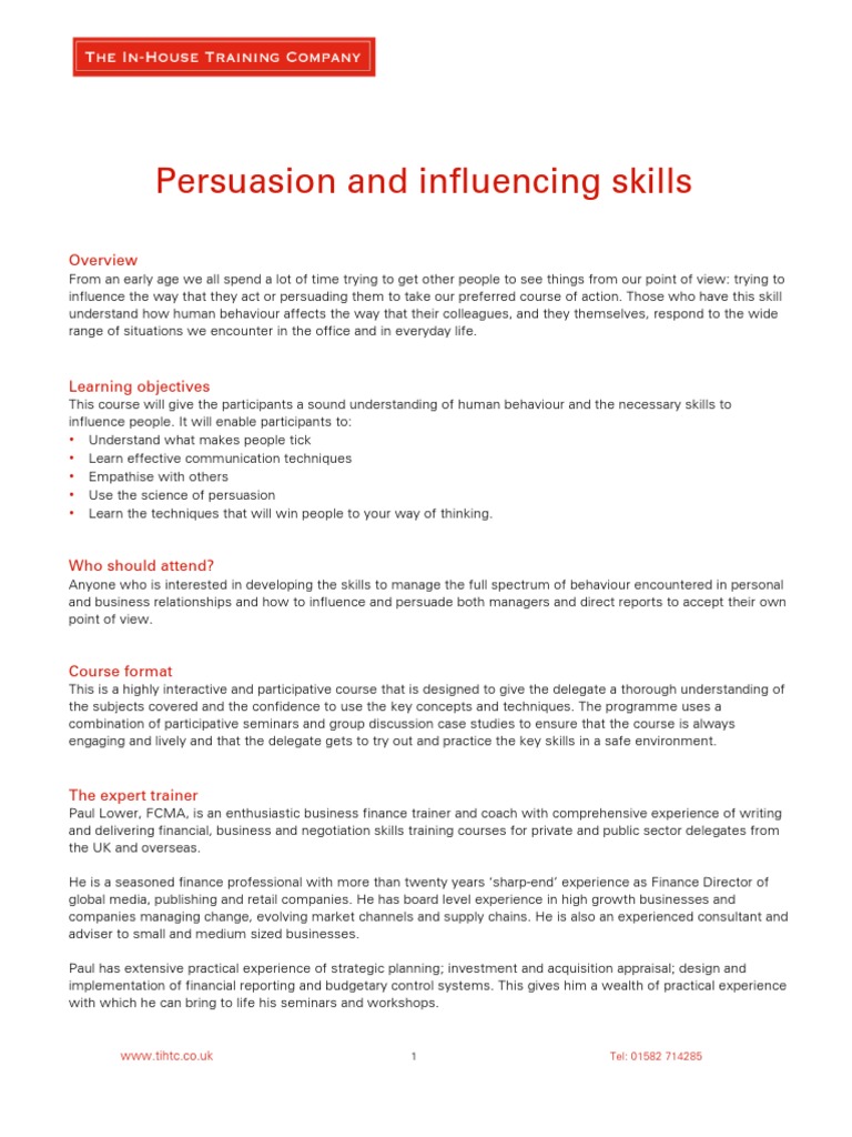 Persuasion and Influencing Skills | PDF | Persuasion | Communication