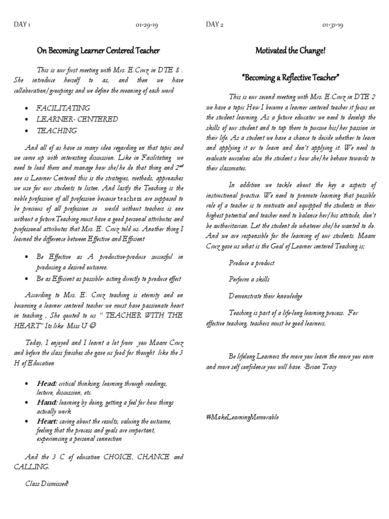 JOURNAL IN FACILITATING LEARNER CENTERED TEACHING | Teachers ...