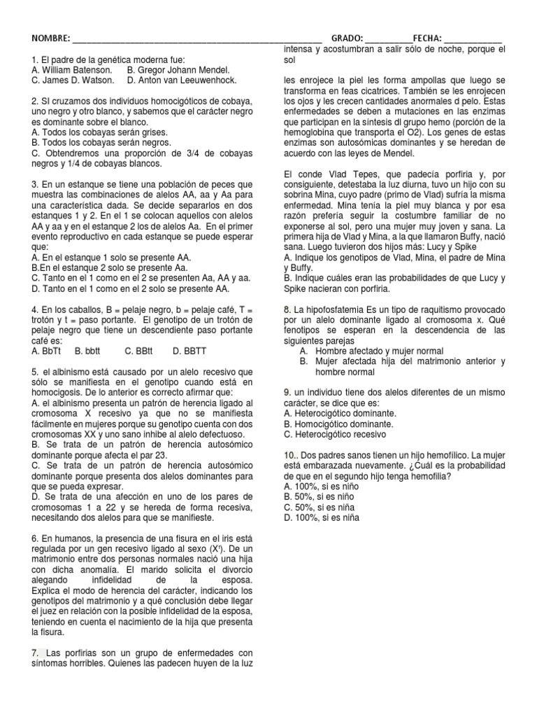 Evaluacion Biologia | PDF | Dominancia (Genética) | Genética