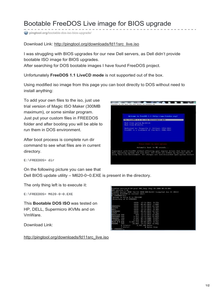 Bootable FreeDOS Live Image For BIOS Upgrade | PDF