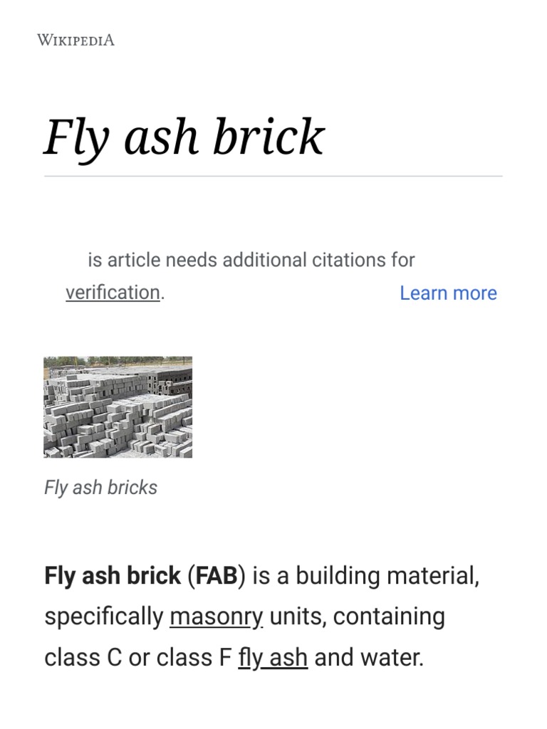 Fly Ash Brick - Wikipedia Processing PDF | PDF | Fly Ash | Economic Sectors