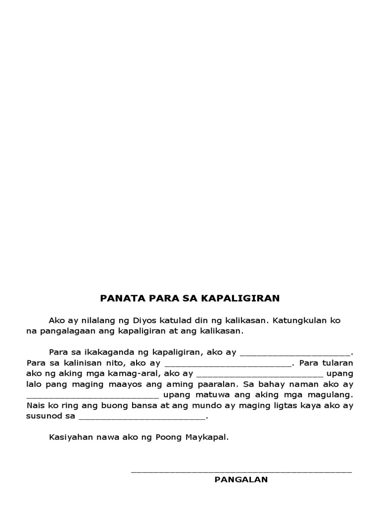 Panata para Sa Kapaligiran | PDF