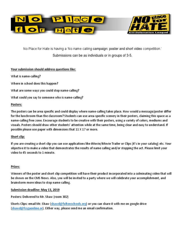 No Name Calling Campaign Flyer Updated | PDF