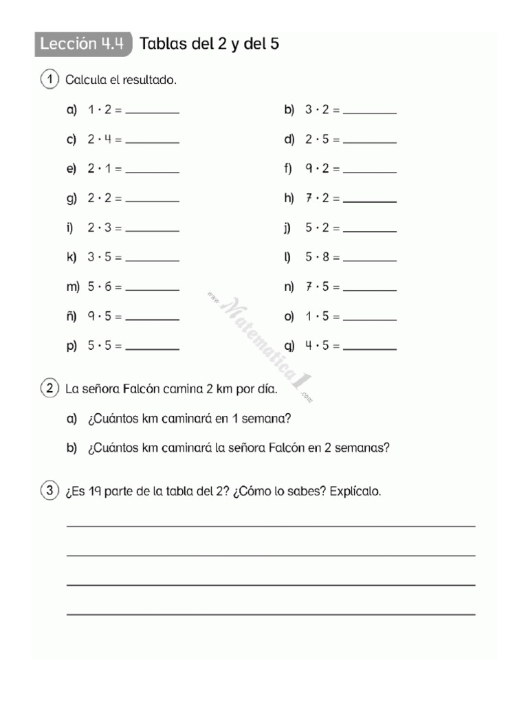 Tablas de Multiplicar 2 Al 5 | PDF