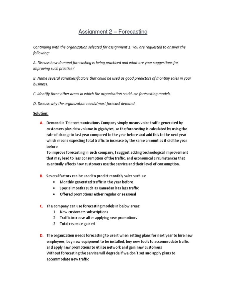 Assignment 2 Forecasting Solution Pdf