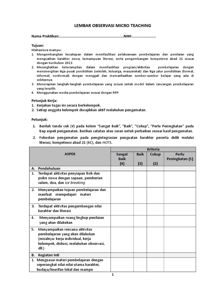 Lembar Observasi Microteaching | PDF