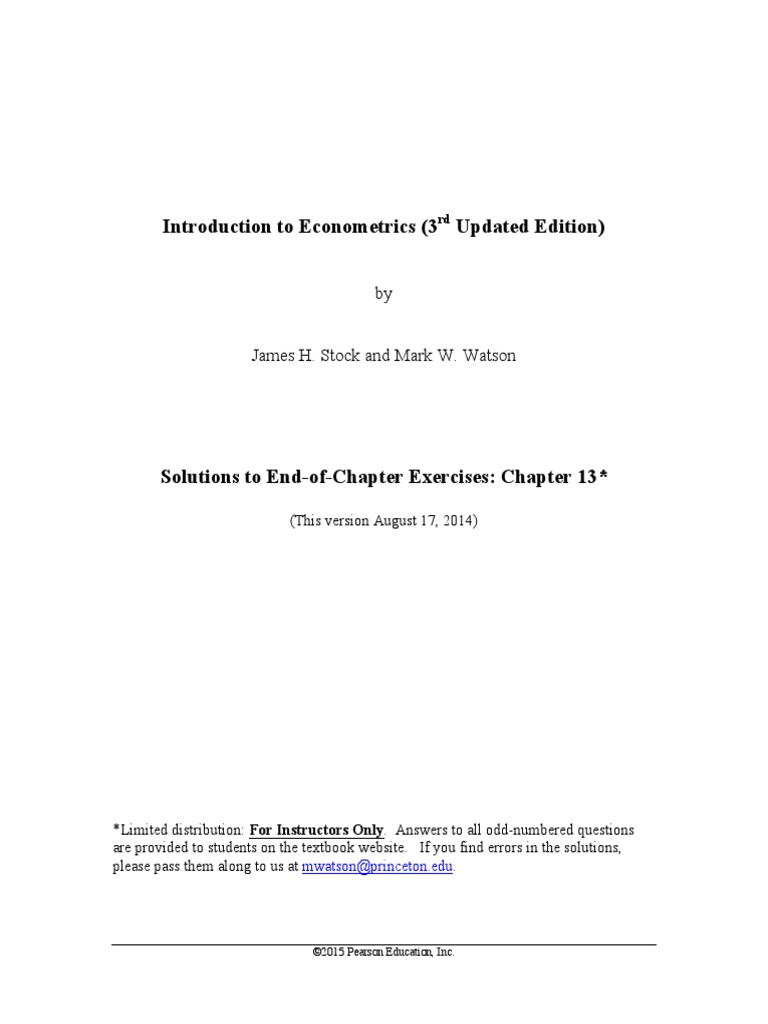 Stock Watson 3U ExerciseSolutions Chapter13 Instructors PDF | PDF | Correlation And Dependence ...