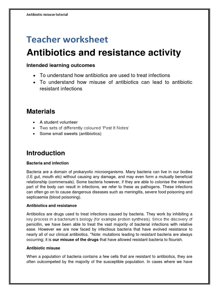 Antibiotics and Resistance Activity Lesson Plan | PDF | Antimicrobial ...