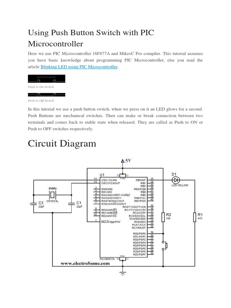 Circuit Diagram: Using Push Button Switch With PIC Microcontroller | PDF