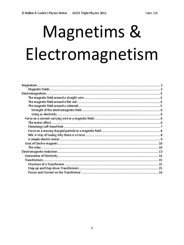 Magnetism Electromagnetism - Notes - Triple 2011 | PDF ...