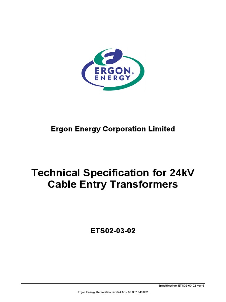 Technical Specification For 24kV Cable Entry Transformers: Ergon Energy ...