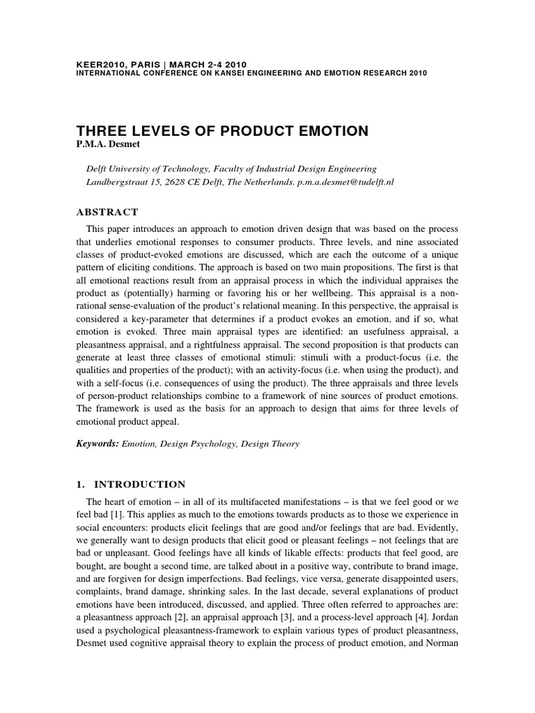 Three Levels of Product Emotion | PDF | Emotions | Anger