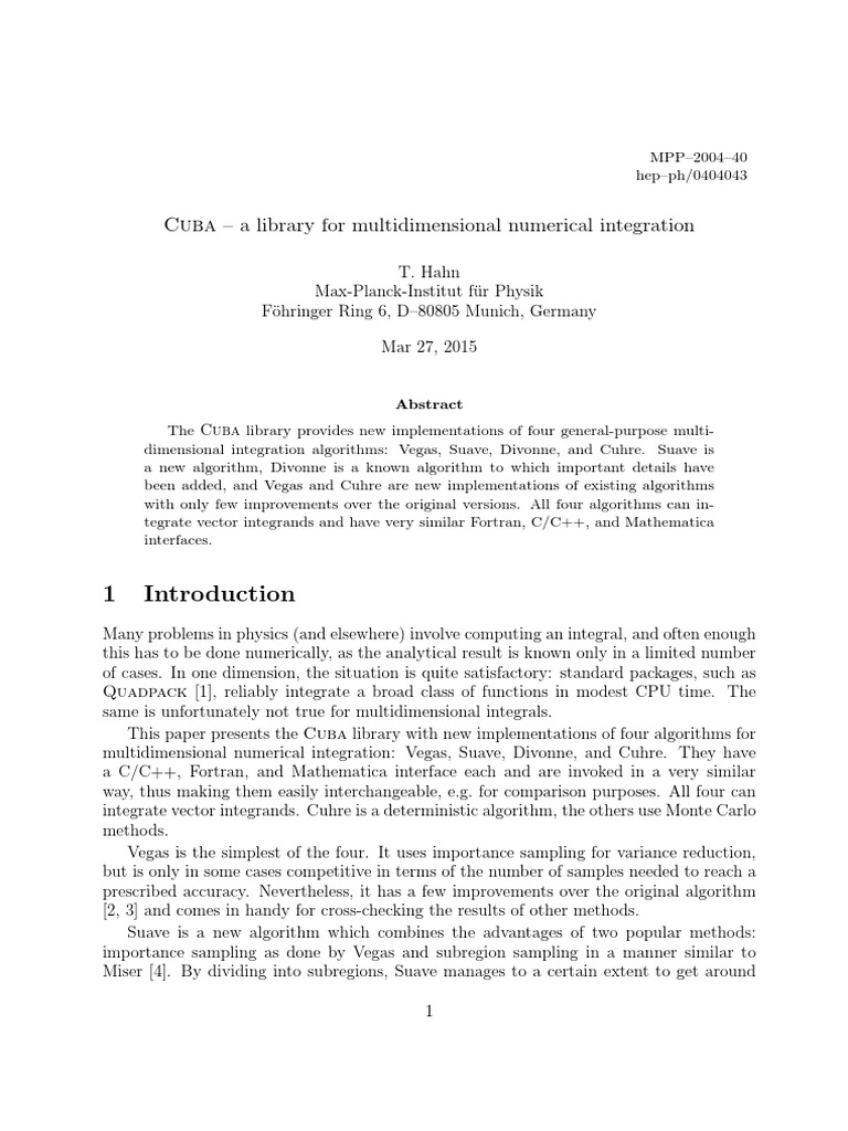 Cuba - A Library For Multidimensional Numerical Integration | PDF | Integral | Parameter ...