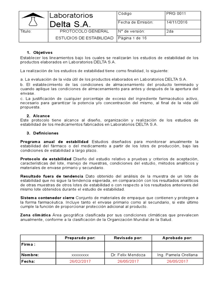 Protocolo General Estudios de Estabilidad | PDF | Muestreo (Estadísticas) | Medicamentos con receta