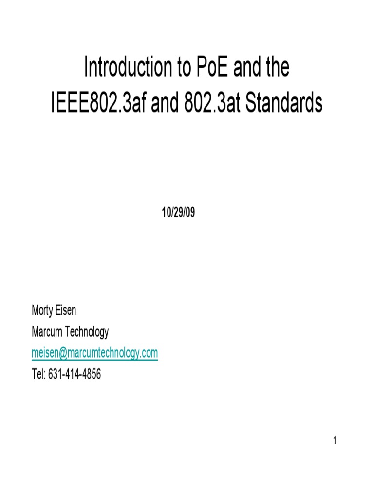 Introduction To Poe and The Ieee802.3Af and 802.3at Standards ...