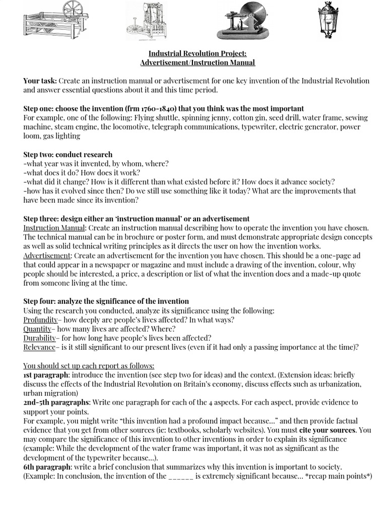 Industrial Revolution Invention Project | PDF | Paragraph | Industrial ...