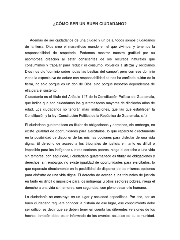 Cómo ser un buen ciudadano en Guatemala | PDF | Ciudadanía | Igualdad ...