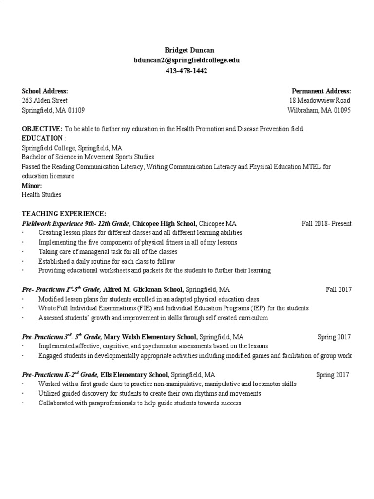Bridget Grad Resume 2 6 | Download Free PDF | Physical Education ...