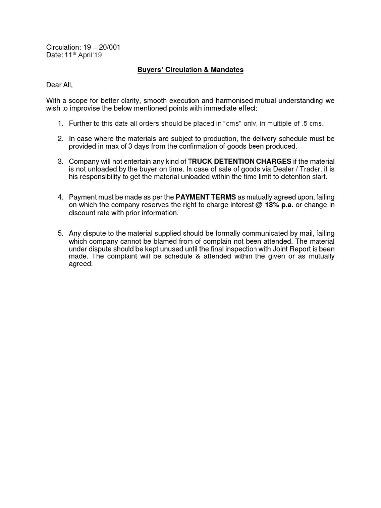 Buyers ' Circulation & Mandates | PDF