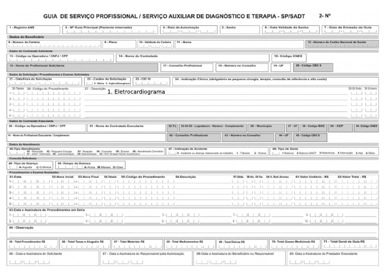 Guia SADT Eletrocardiogama (ECG) | PDF