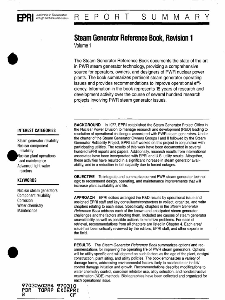 EPRI Steam Generator Reference Book PDF | PDF | Pressurized Water ...