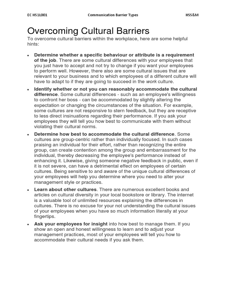 Overcoming Cultural and Language Barriers | PDF | Translations ...