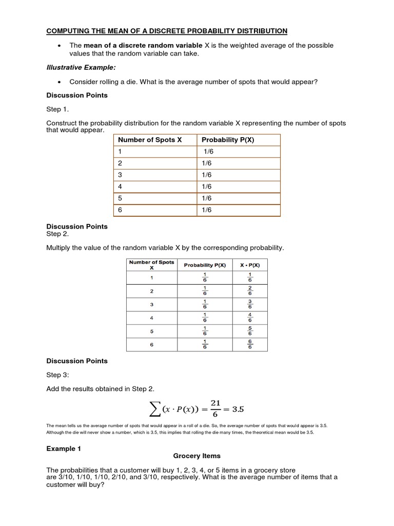 Mean & Variance of Discrete Distributions | PDF | Variance | Mean