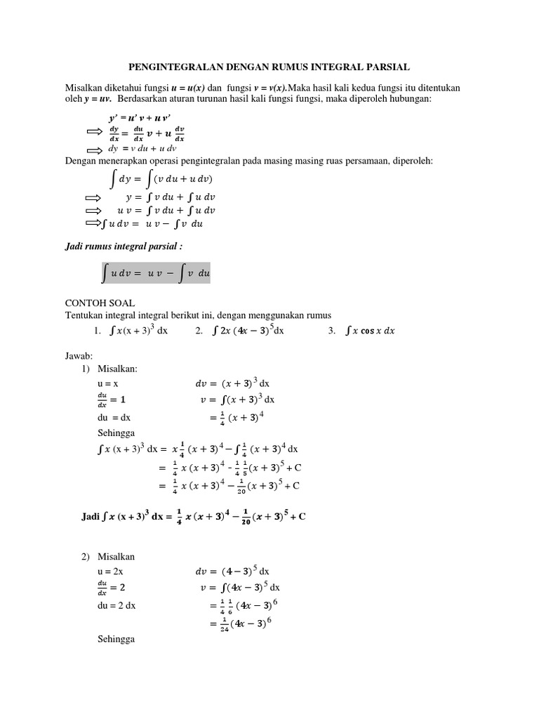 Pengintegralan Dengan Rumus Integral Parsial | PDF