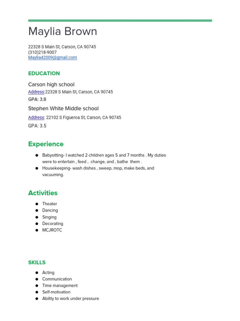 Maylia Brown's Academic and Experience Profile | PDF