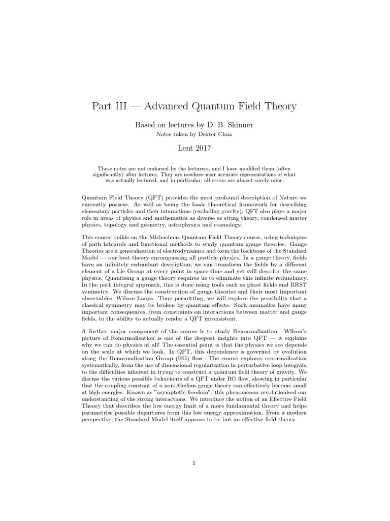 Advanced Quantum Field Theory PDF | PDF | Quantum Field Theory | Gauge ...