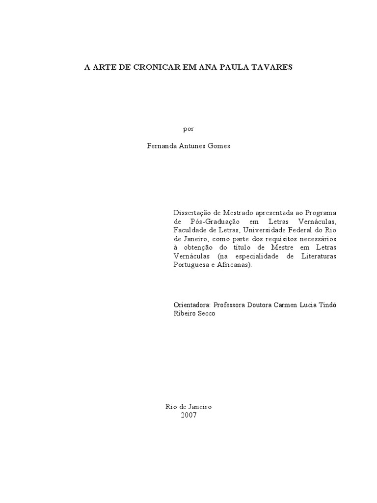 A Arte de Cronicar em Ana Paula Tavares PDF | PDF | Poesia | Contos