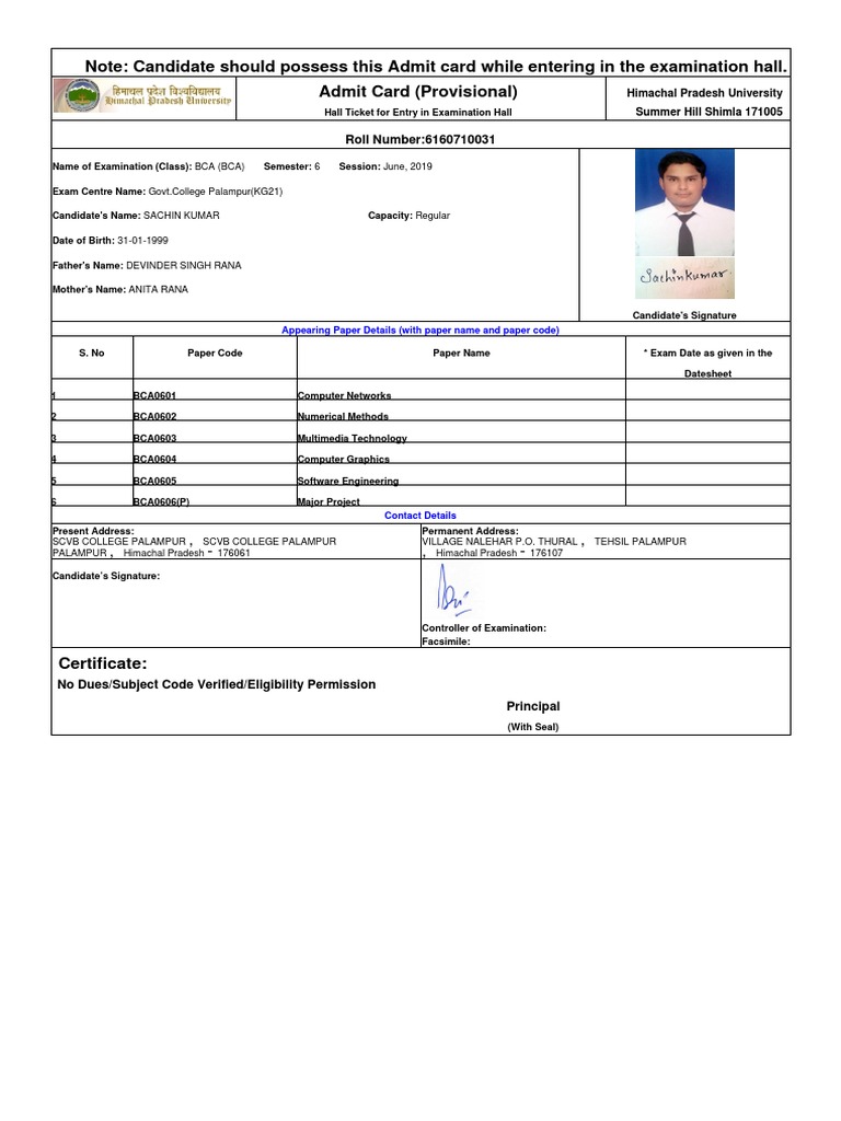 AdmitCard PDF | PDF | Digital Technology | Computing