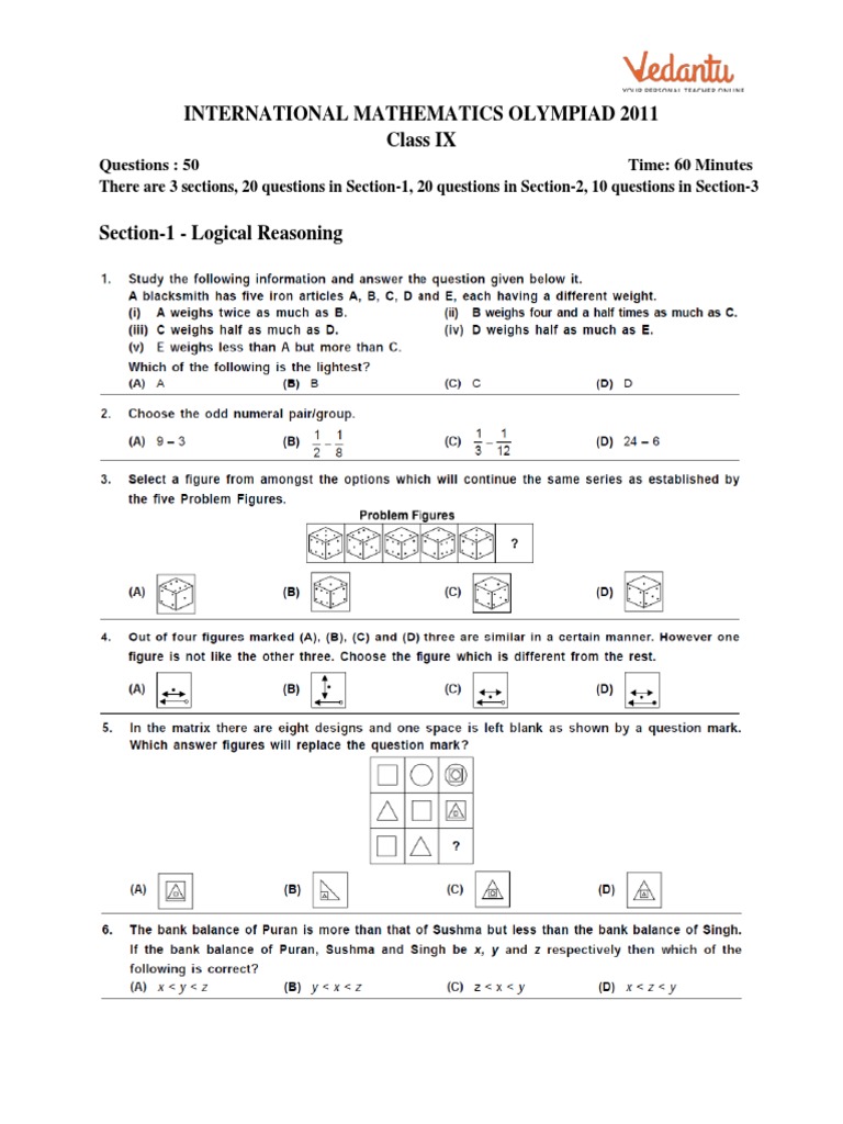 IMO Class 9 2011 Question Paper PDF | PDF