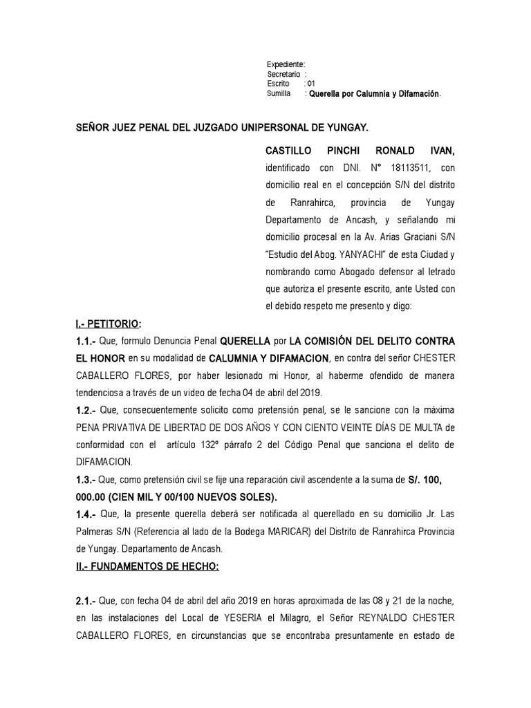 Modelo de Denuncia Por Querella | PDF | Justicia | Crimen y violencia