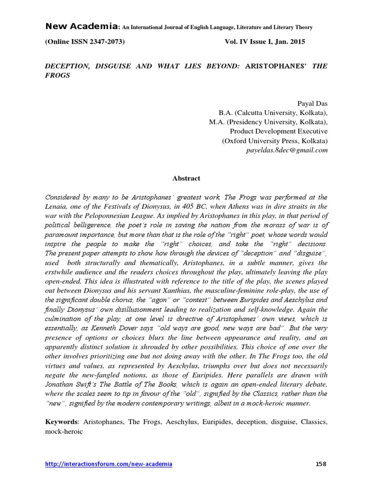 New Academia: Deception, Disguise and What Lies Beyond: Aristophanes ...