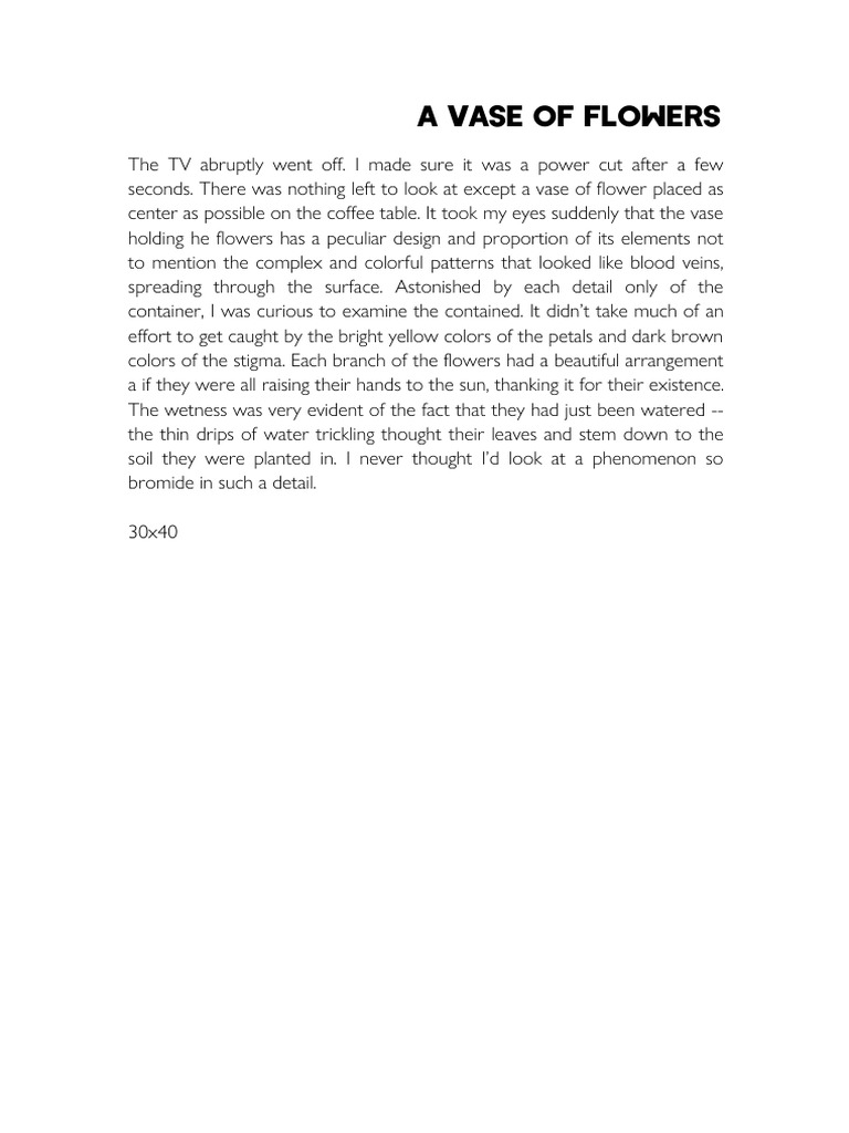 A Vase of Flowers - A Descriptive Paragraph | PDF | Flowers | Leaf