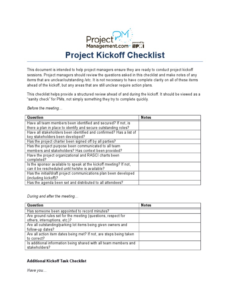 Project Kickoff Checklist: Before The Meeting | PDF | Communication ...