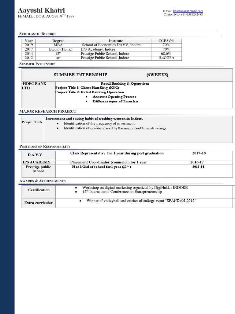 Aayushi Resume 1 | PDF | Business | Economies