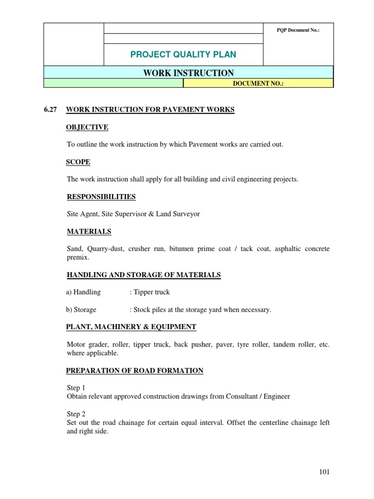 Work Instruction For Pavement Works | PDF | Road | Road Surface
