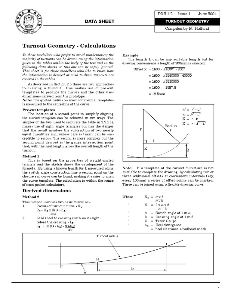 Turnout Geometry - Calculations: Data Sheet | PDF | Angle | Track (Rail ...