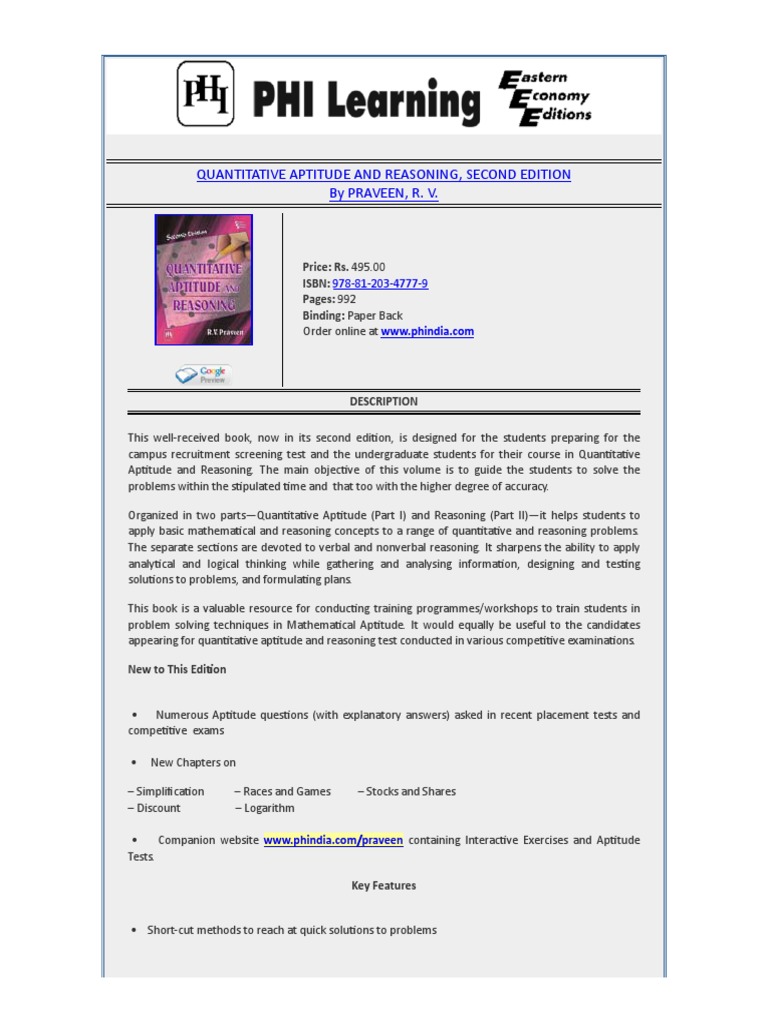 Quantitative Aptitude and Reasoning | PDF | Reason | Cognitive Science