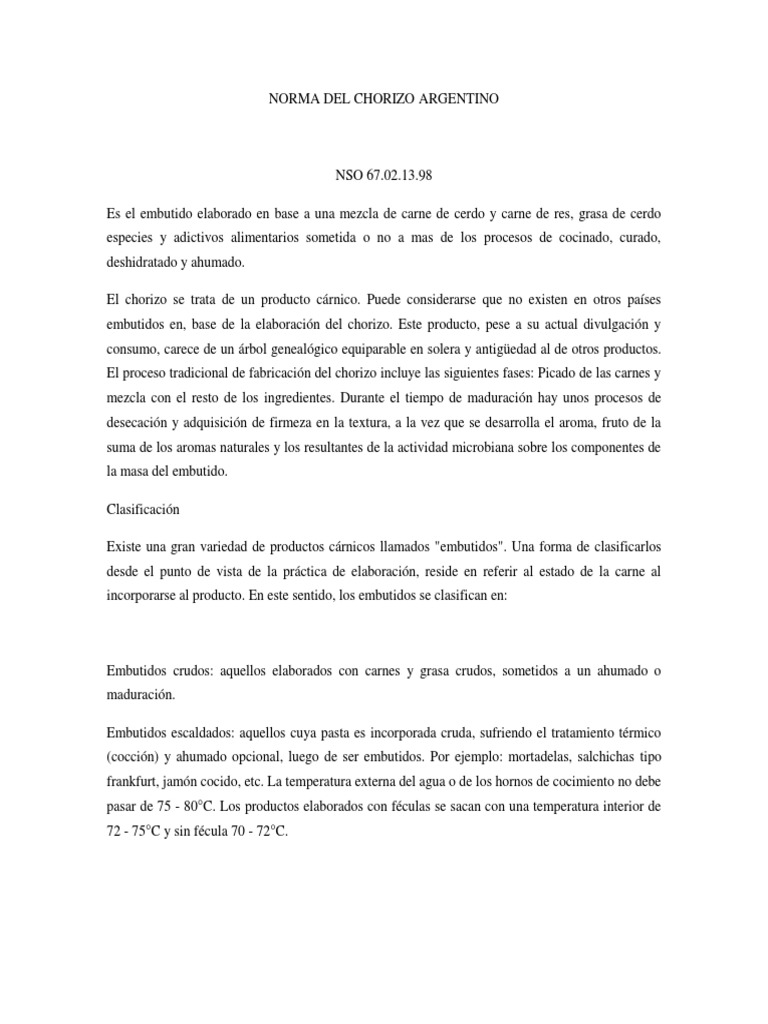 Norma del Chorizo Argentino | PDF | Carne | Preparación de comida y bebida