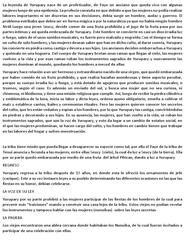 La Leyenda de Yurupary Nace de Un Profetizador | PDF