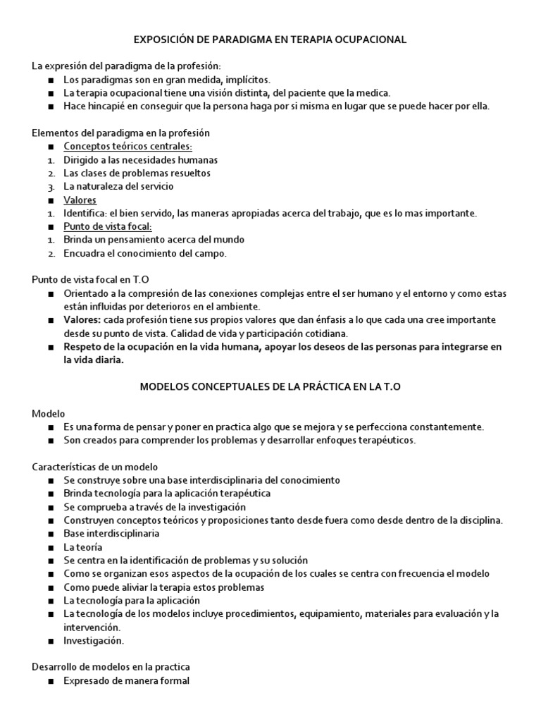 Paradigma en Terapia Ocupacional | PDF | Terapia ocupacional | Psicoterapia