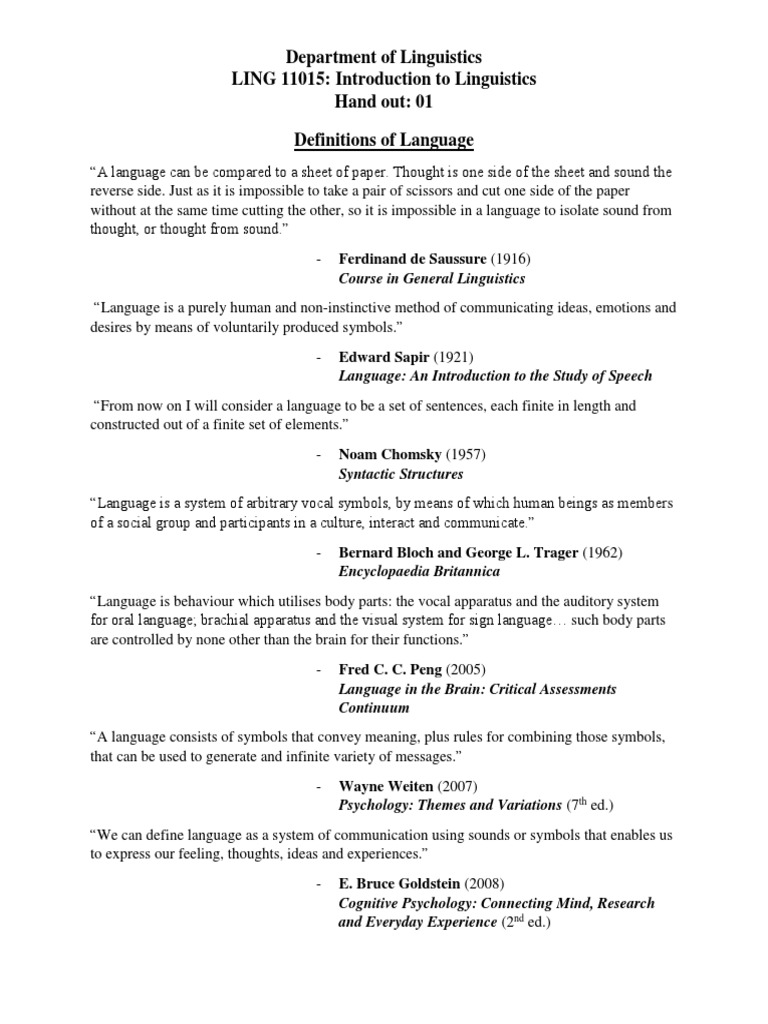 Definition of Language | PDF | Linguistics | Thought